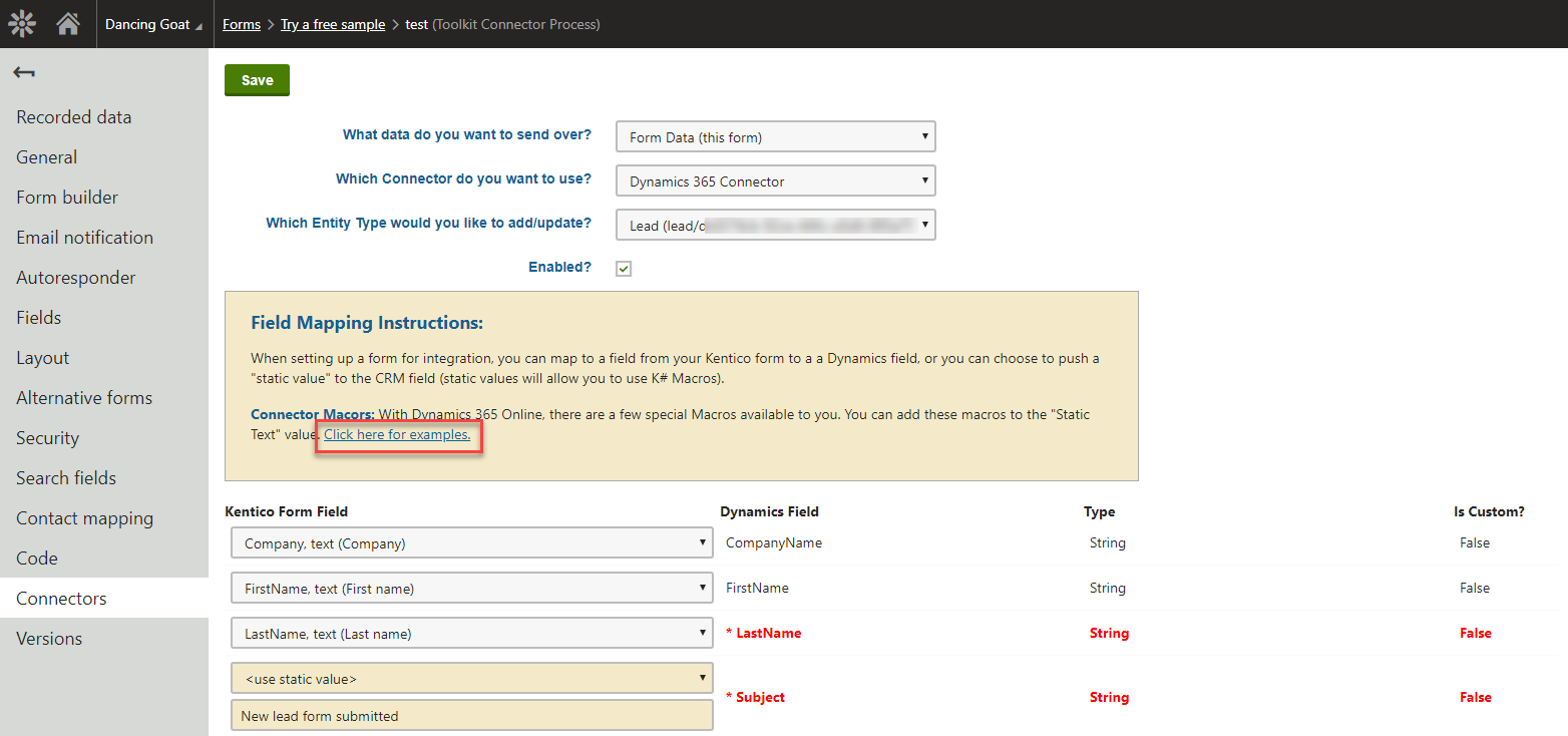 Using Dynamics 365 Connector Macros | Toolkit for Kentico - Extensions to make working with ...